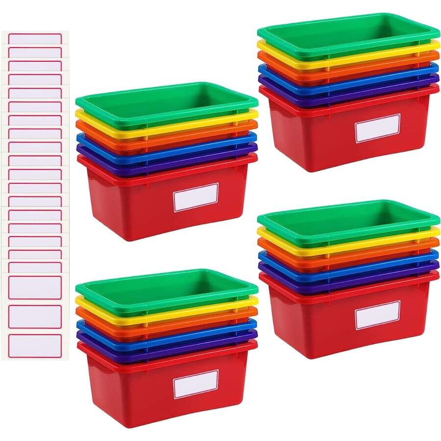 24 Pack Book Bins for Classroom Plastic Cubby Bins Colored Toy Bins for ...