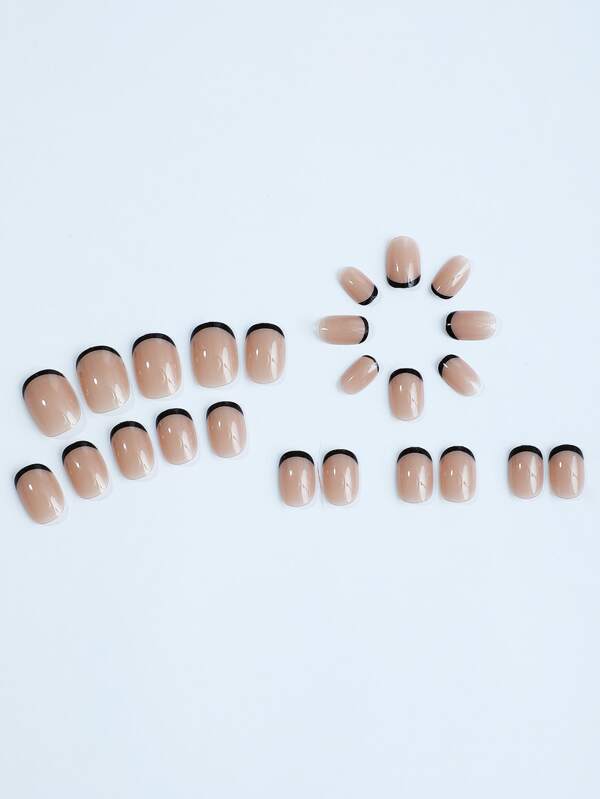 Transform Your Nails with 24pcs Short Square Black French Style Fake ...