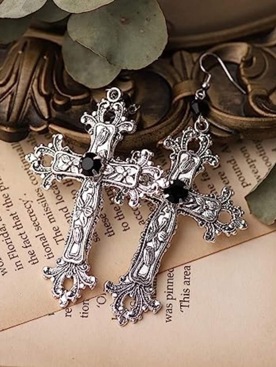 Gothic Cross Design With Rhinestone Detail Earrings | SHEIN USA