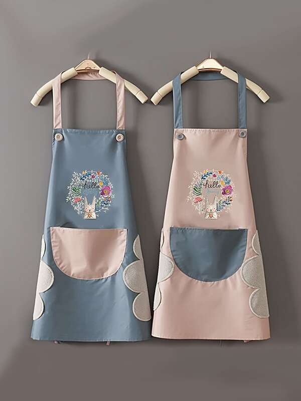 1pc Kitchen Apron, Waterproof Oil-proof Cooking Apron With Big Pocket ...