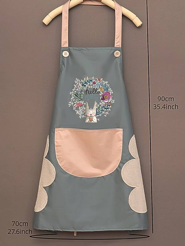 1pc Kitchen Apron, Waterproof Oil-proof Cooking Apron With Big Pocket ...