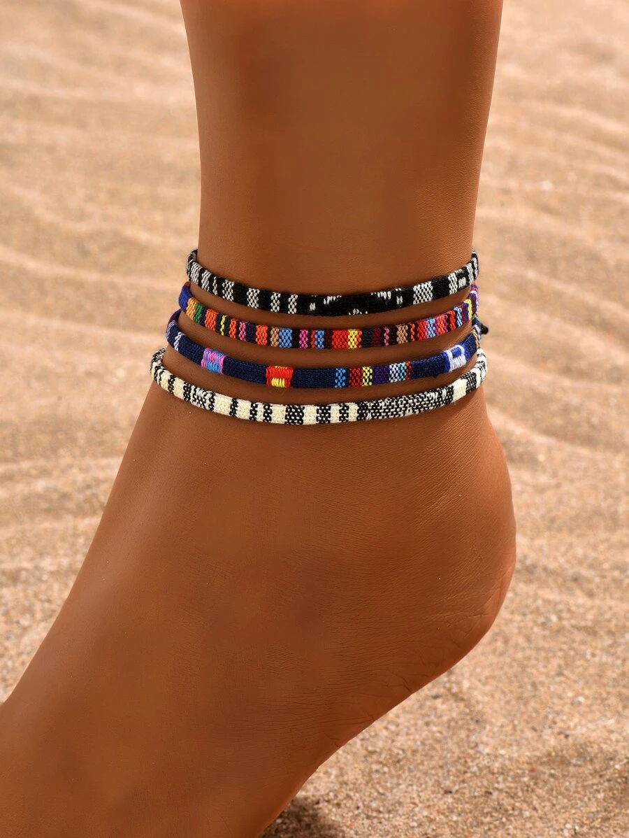4pcs/set Women's Handmade Colorful Rope Braided Anklets Jewelry Set For ...