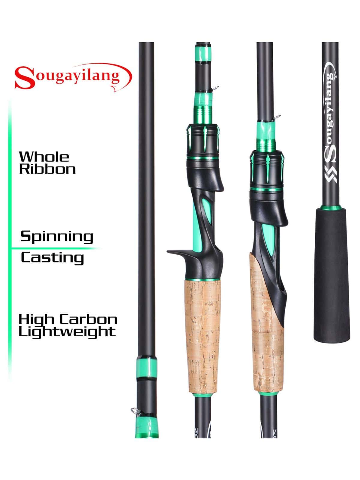 Sougayilang Caña de pescar de carbono ultraligera de 1,8 m/2,1 m Caña de pescar giratoria ...