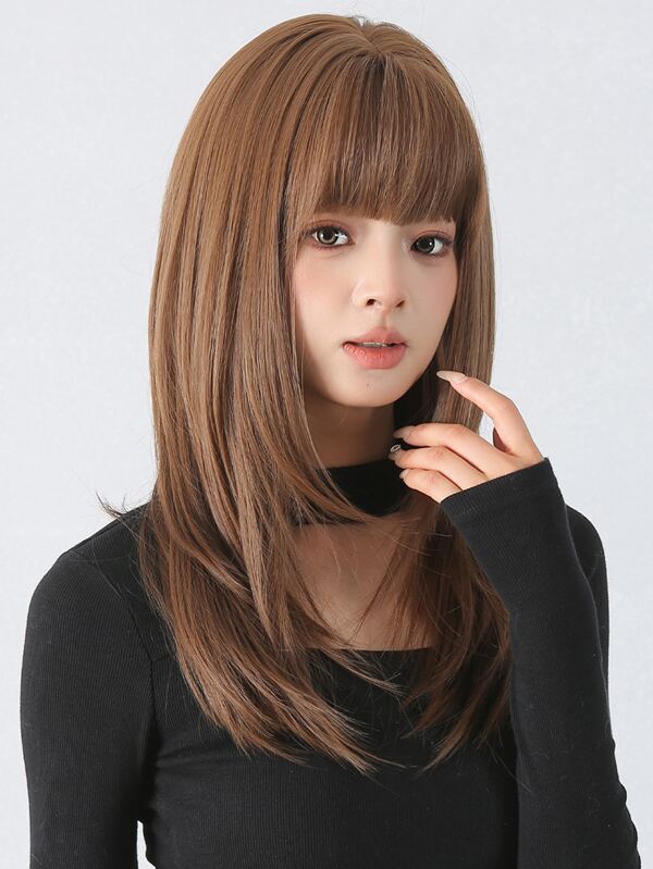 HAIRCUBE 20 Inch Brown Long Straight Wigs for Women, Natural Synthetic ...