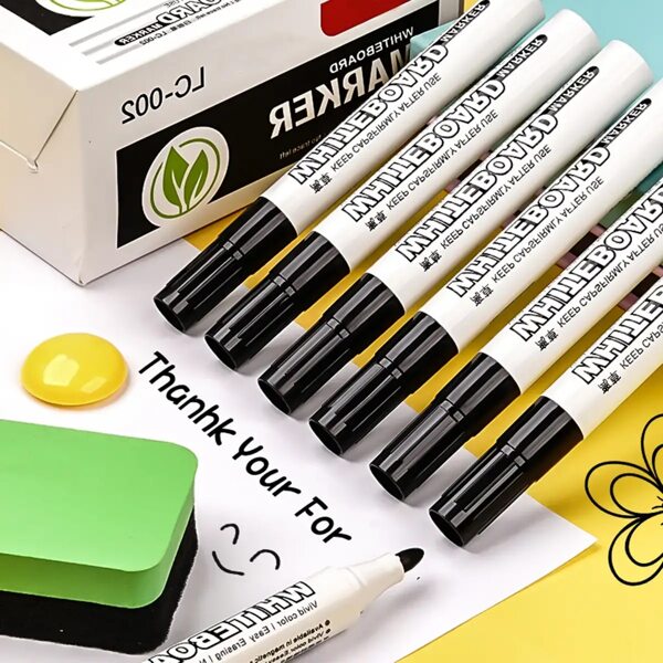 10pcs Whiteboard Markers, Black Highlighters Boxed Broad Nib Marker ...