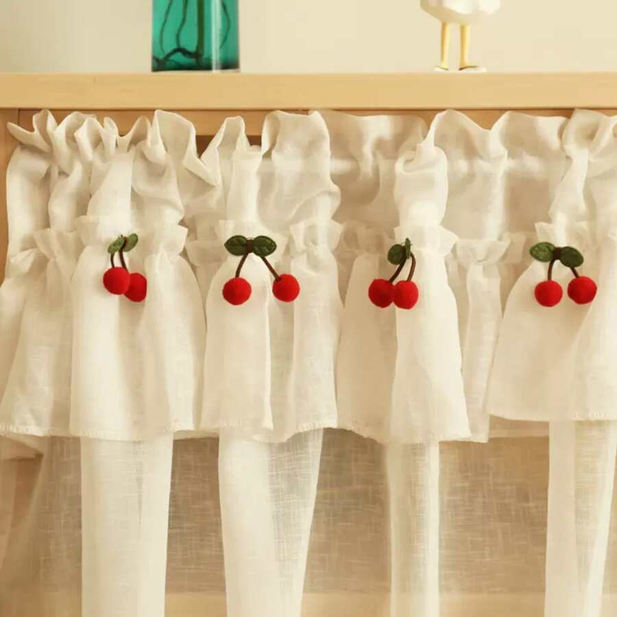 White Lace & Cherry Blossom Voile Curtain, No Drill Cabinet & Kitchen ...