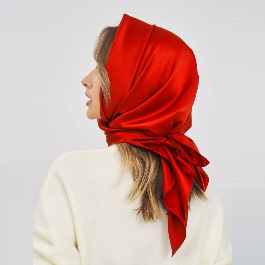 1pc Ladies' Solid Color Red Luxury Satin Square Scarf Headband Neck ...