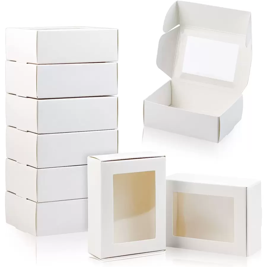 10 Packs Small Rectangle Kraft Paper Boxes with Clear Windows,3.33" x 2 ...