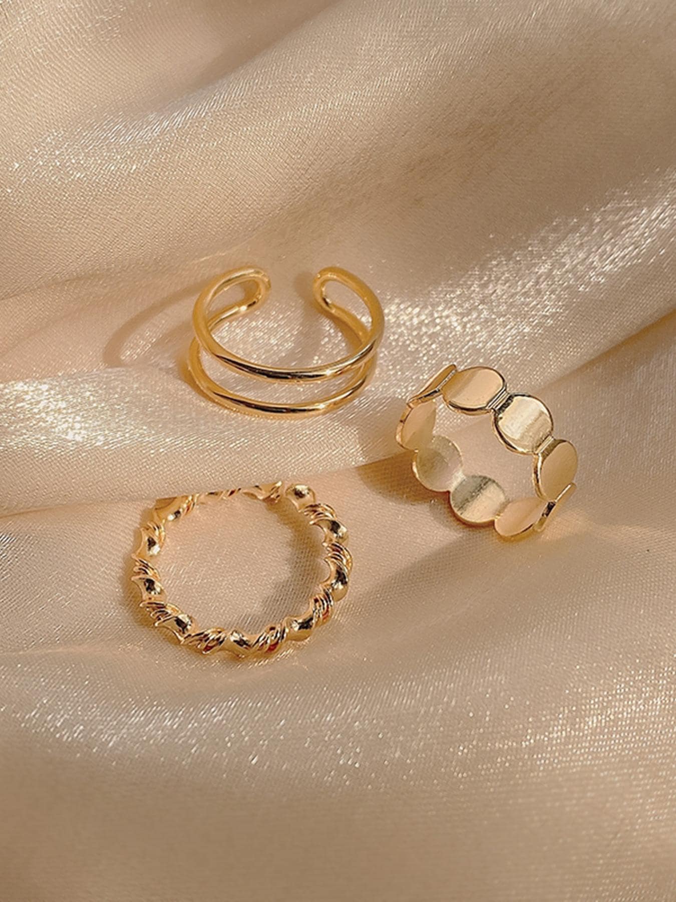 3pcs/set Fashionable Stainless Steel Plain Bands With Pattern, Open And ...