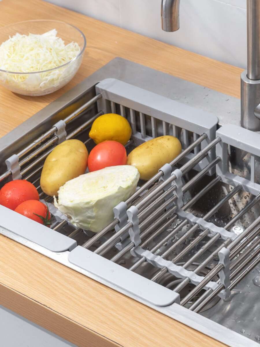 1PC Retractable Stainless Steel Kitchen Dish Drying Rack, Sink Draining ...