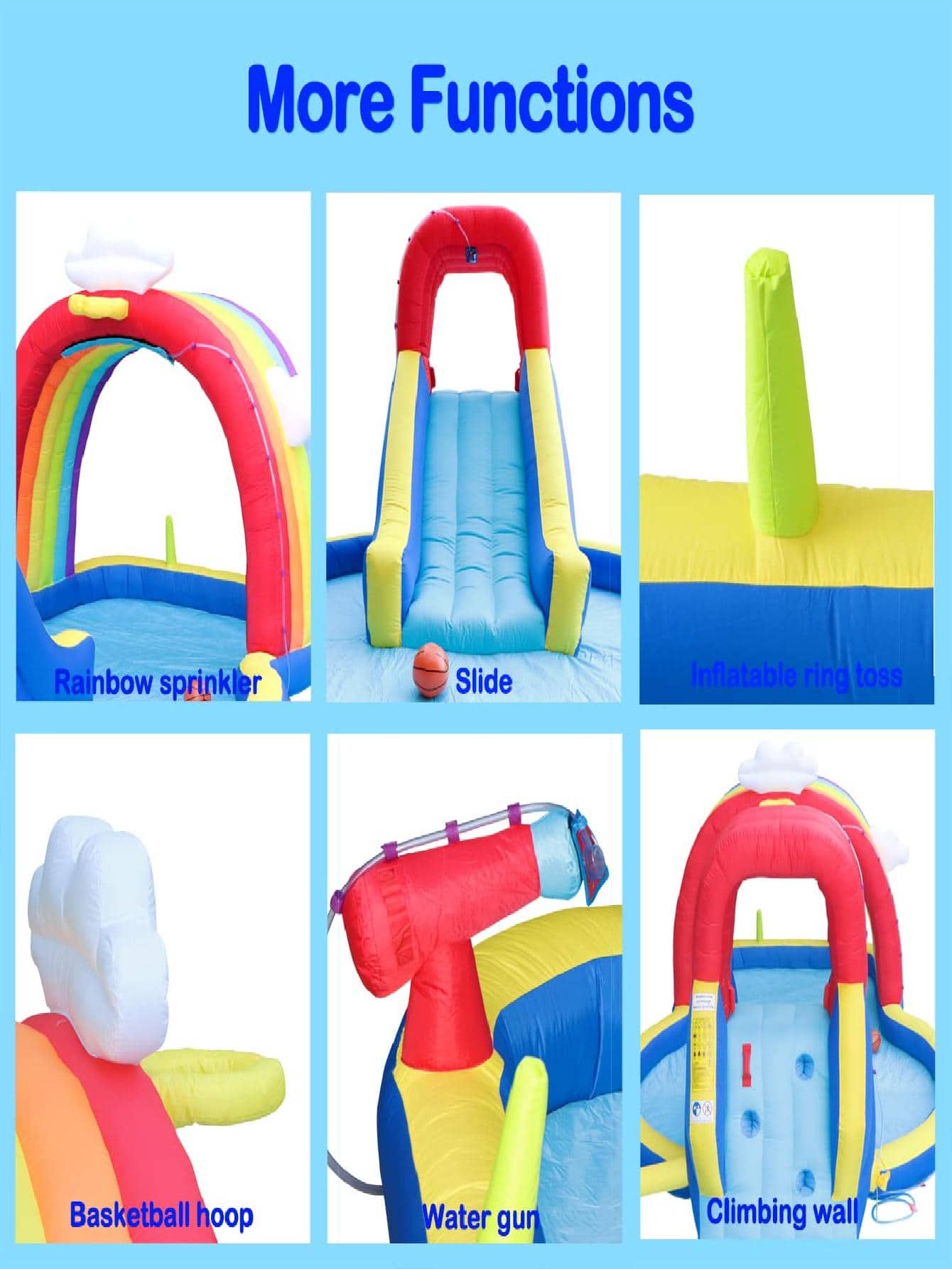 Inflatable Water Park with Blower and Rainbow Sprinkler, Rock Climbing ...