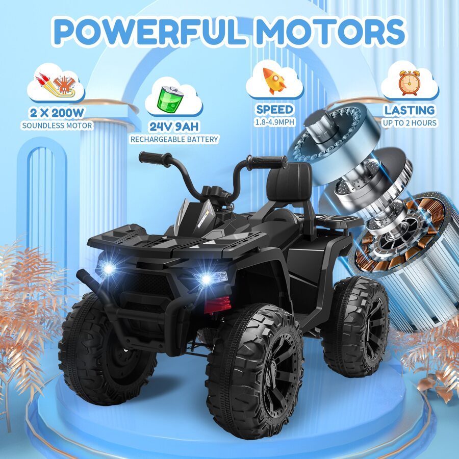 JOYRACER 24V Kids Ride On ATV Car w/2 Seater, 2 * 200W Powerful Engine ...
