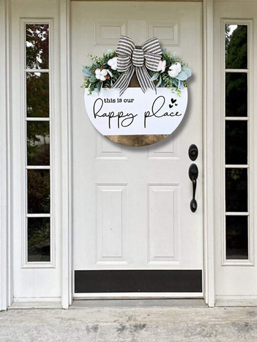 Round Wooden Welcome Sign With Bowknot Decoration Hanging Door Sign ...