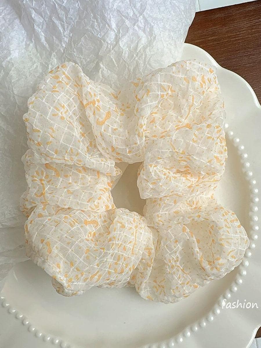 1pc Ladies' Puff Scrunchie With Pleats In Beige For Everyday Commuting ...