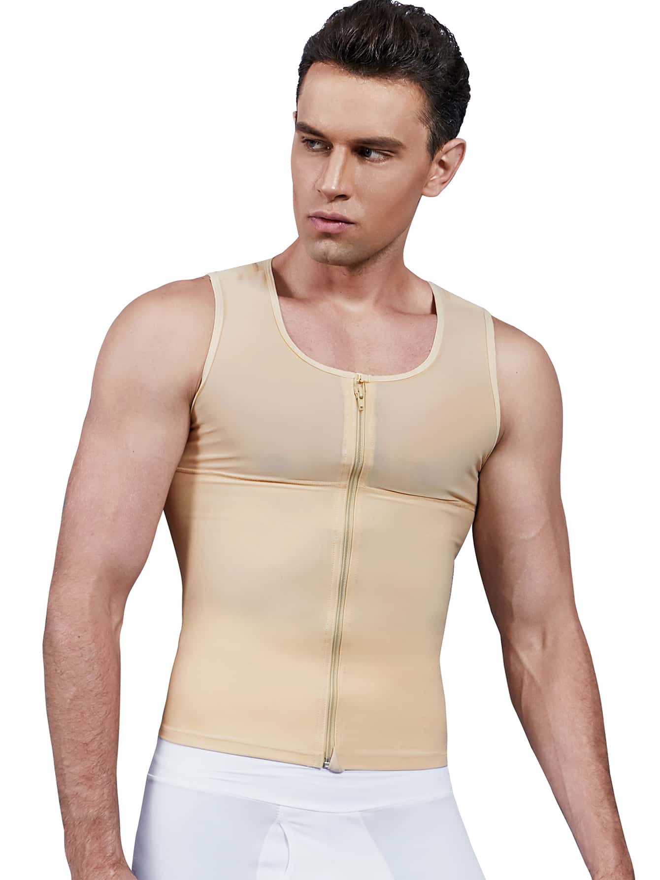 Men Zipper Vest Tummy Control Men's Breasts Boobs Compression Tank Top ...