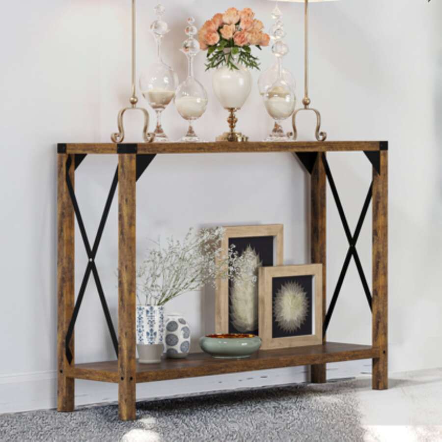 Narrow Entryway Table, 43 Inch Console Tables with 2-Tier Wood Design ...