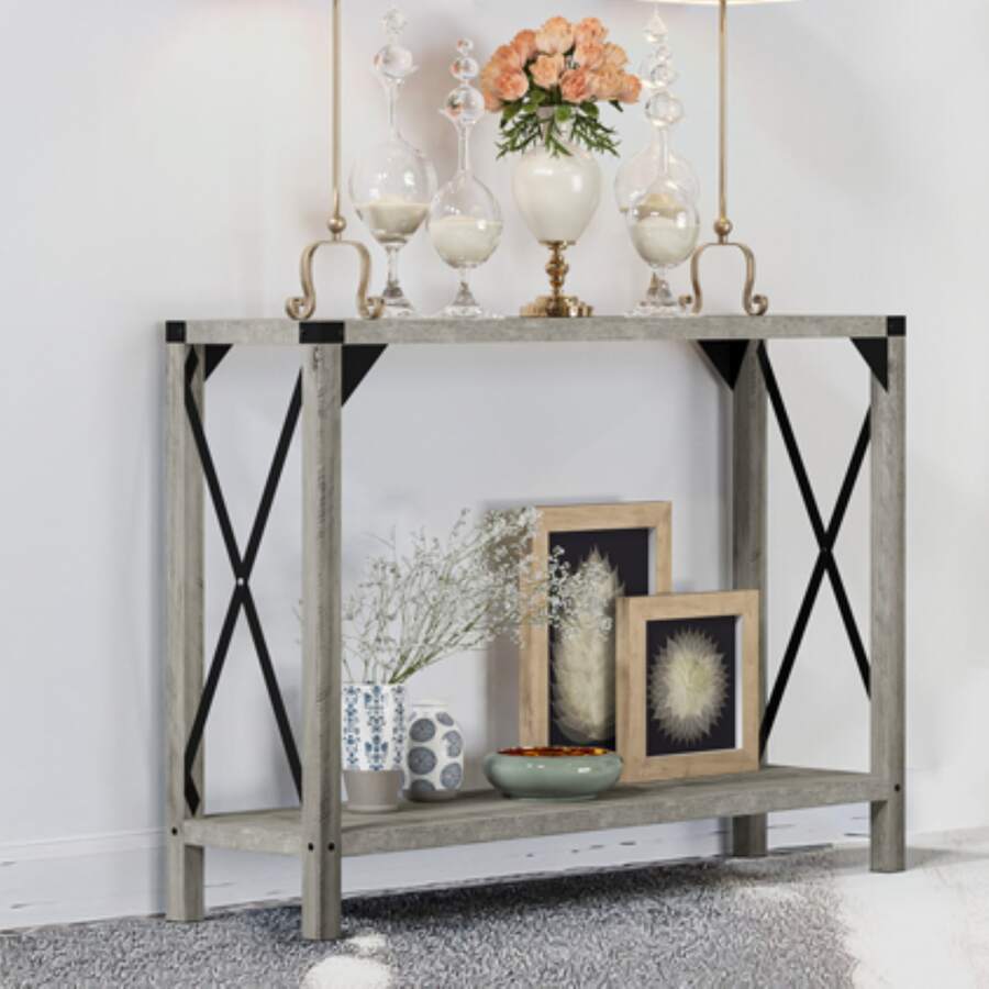 Narrow Entryway Table, 43 Inch Console Tables with 2-Tier Wood Design ...