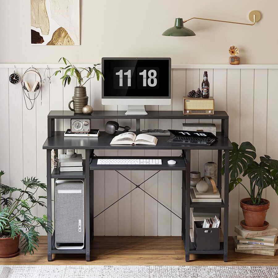 47 Inch Computer Desk with Storage Shelves Monitor Stand Keyboard Tray ...