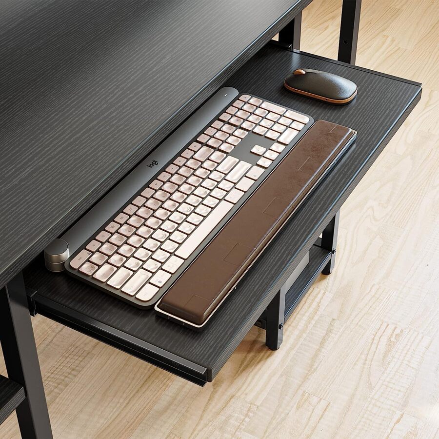 47 Inch Computer Desk with Storage Shelves Monitor Stand Keyboard Tray ...