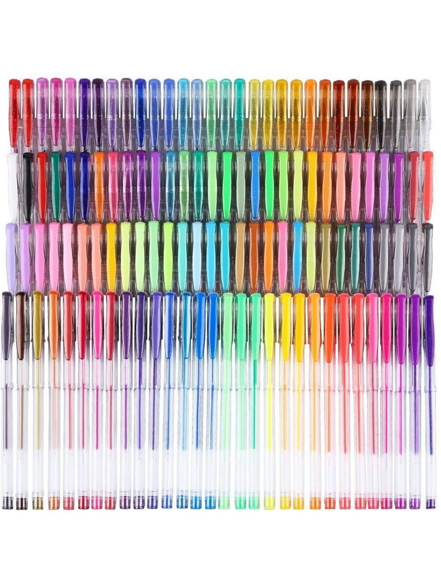 100 Colors Gel Pen Set Glitter Metallic Colored Ink For Adult Coloring ...