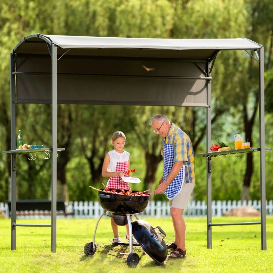 13Ft.Lx4.5Ft.W Iron Double Tiered Backyard Patio BBQ Grill Gazebo with ...