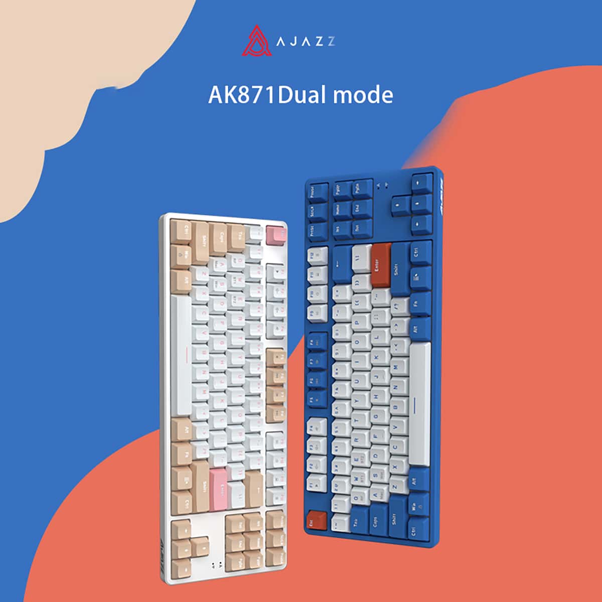 Ajazz AK871 Cyan Switch White Tea Cheerful Wireless Mechanical Keyboard ...