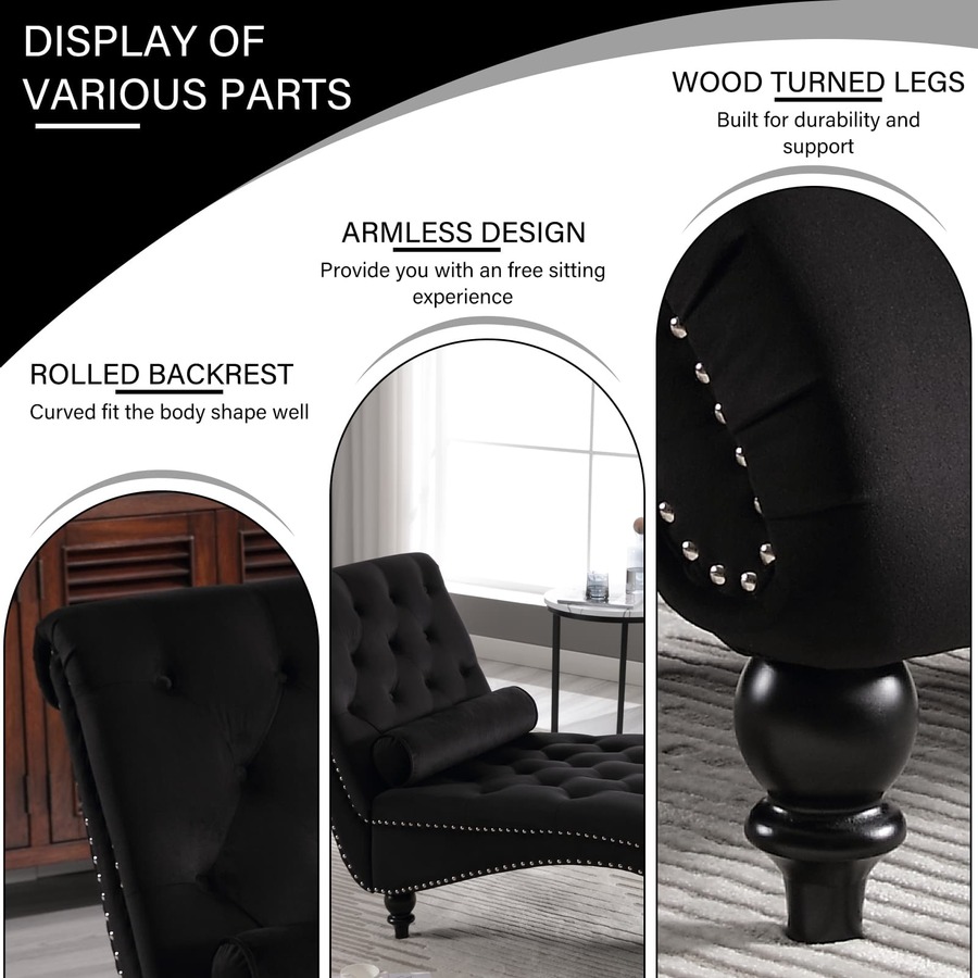 Velvet Chaise Lounge Chair With Toss Pillow, Mid Century Modern Lounge ...