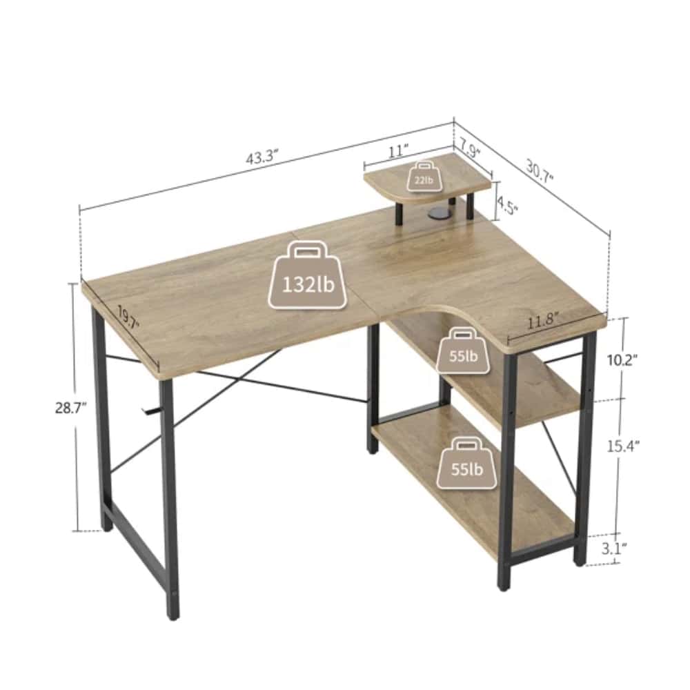 L Shaped Desk Computer Desk with Storage Shelves , Gaming Desk with ...