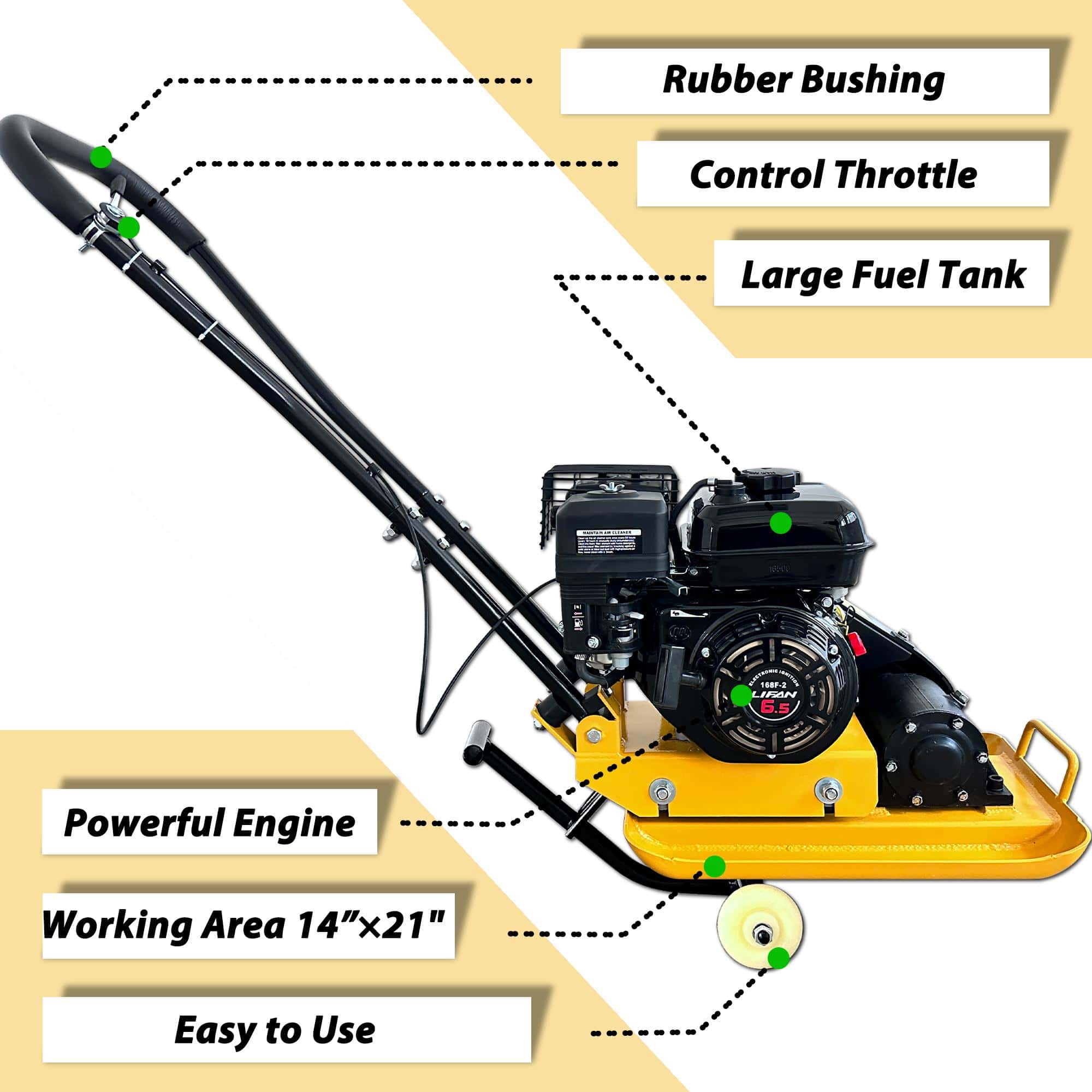 Plate Compactor Rammer 6 5hp 196cc Gas Engine 5488 Vpm 2500 Lbs