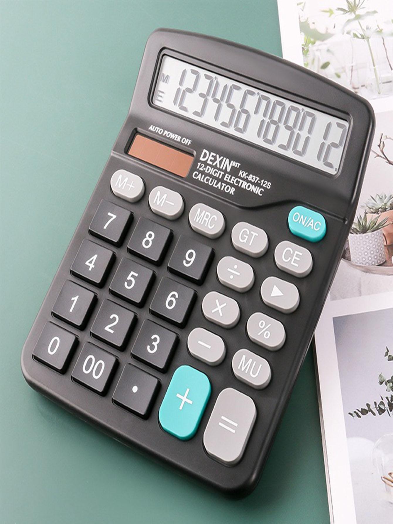 1pc 12 Digit Solar Powered Calculator, Large Screen Office Accounting ...