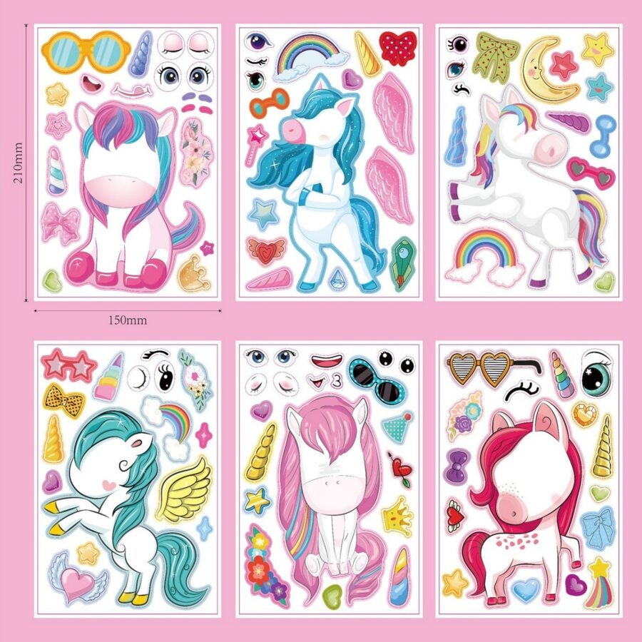 12 pcs Make a Face Stickers for Kids, 6 Different Unicorn Designs ...