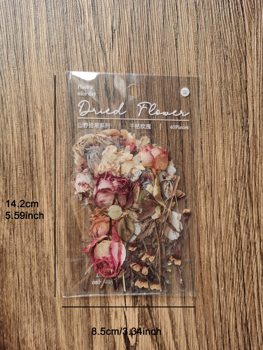1pack 40pcs Vintage Plant Flower Pet Stickers With Dried Rose Decor For ...