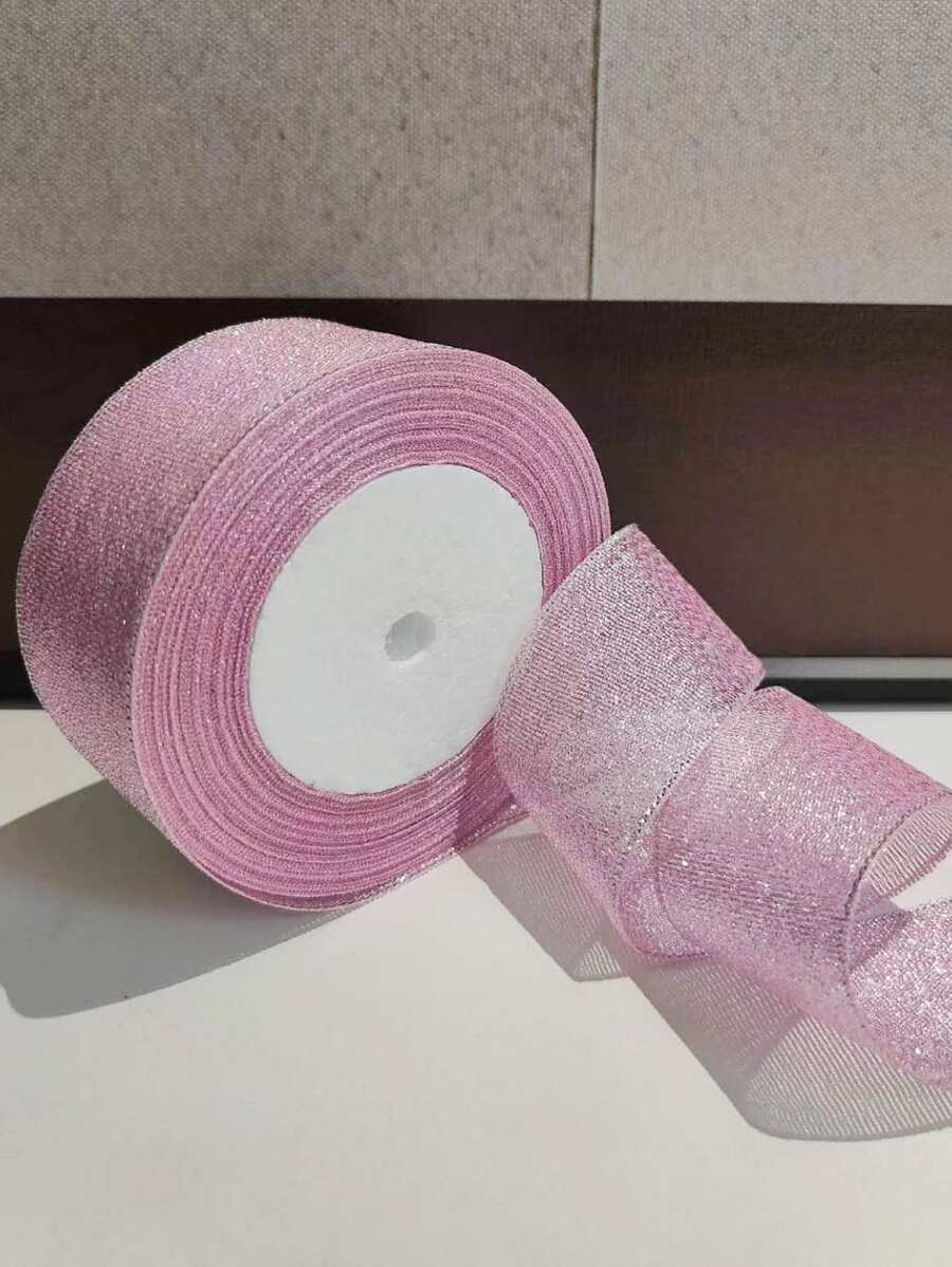 1 Roll Of 4cm Width Ribbon With Bowknot, Pink Glitter Ribbon For Gift ...