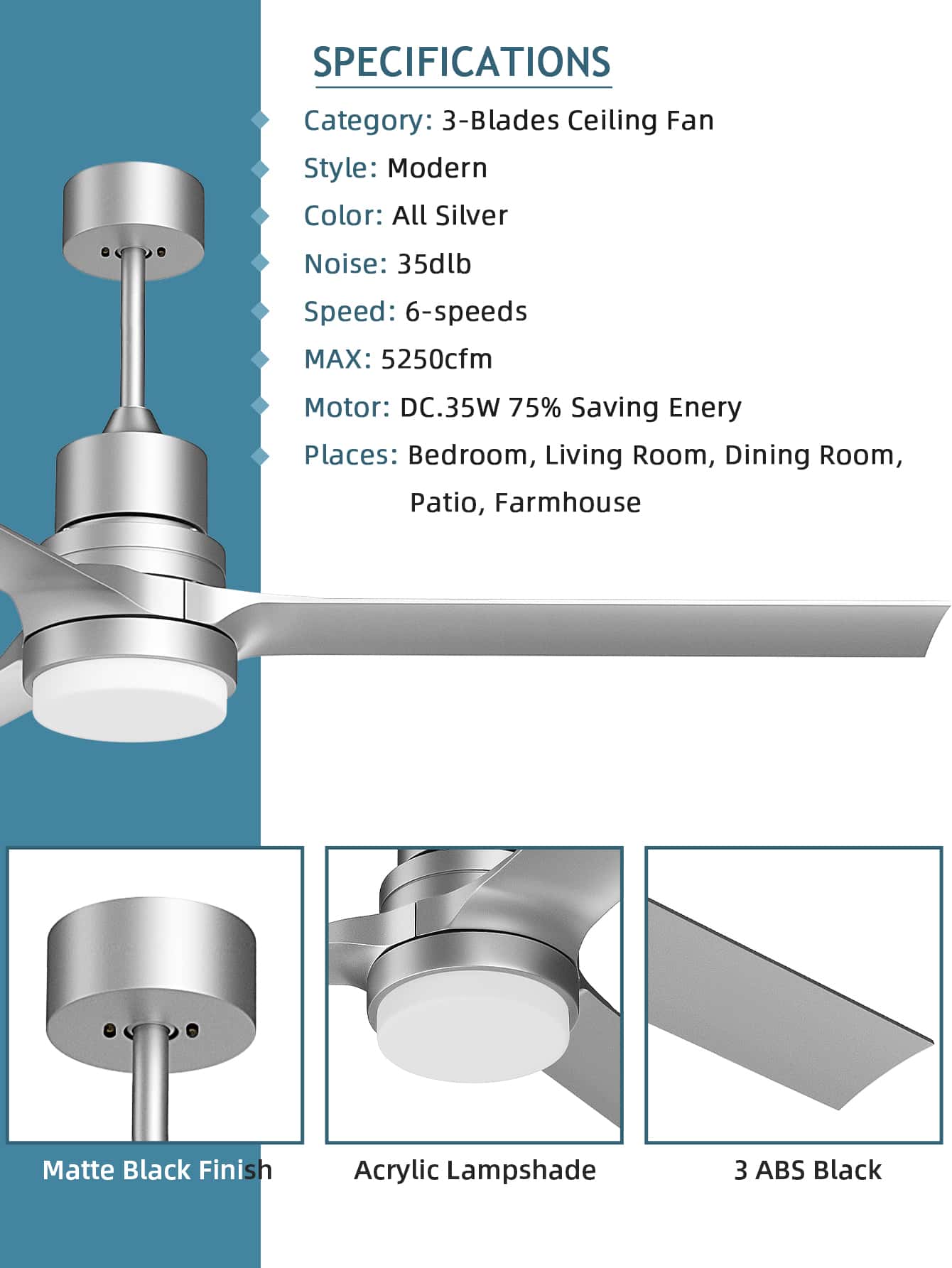 Ceiling Fans with Lights 60-in Silver Ceiling Fan with Dimmable LED ...