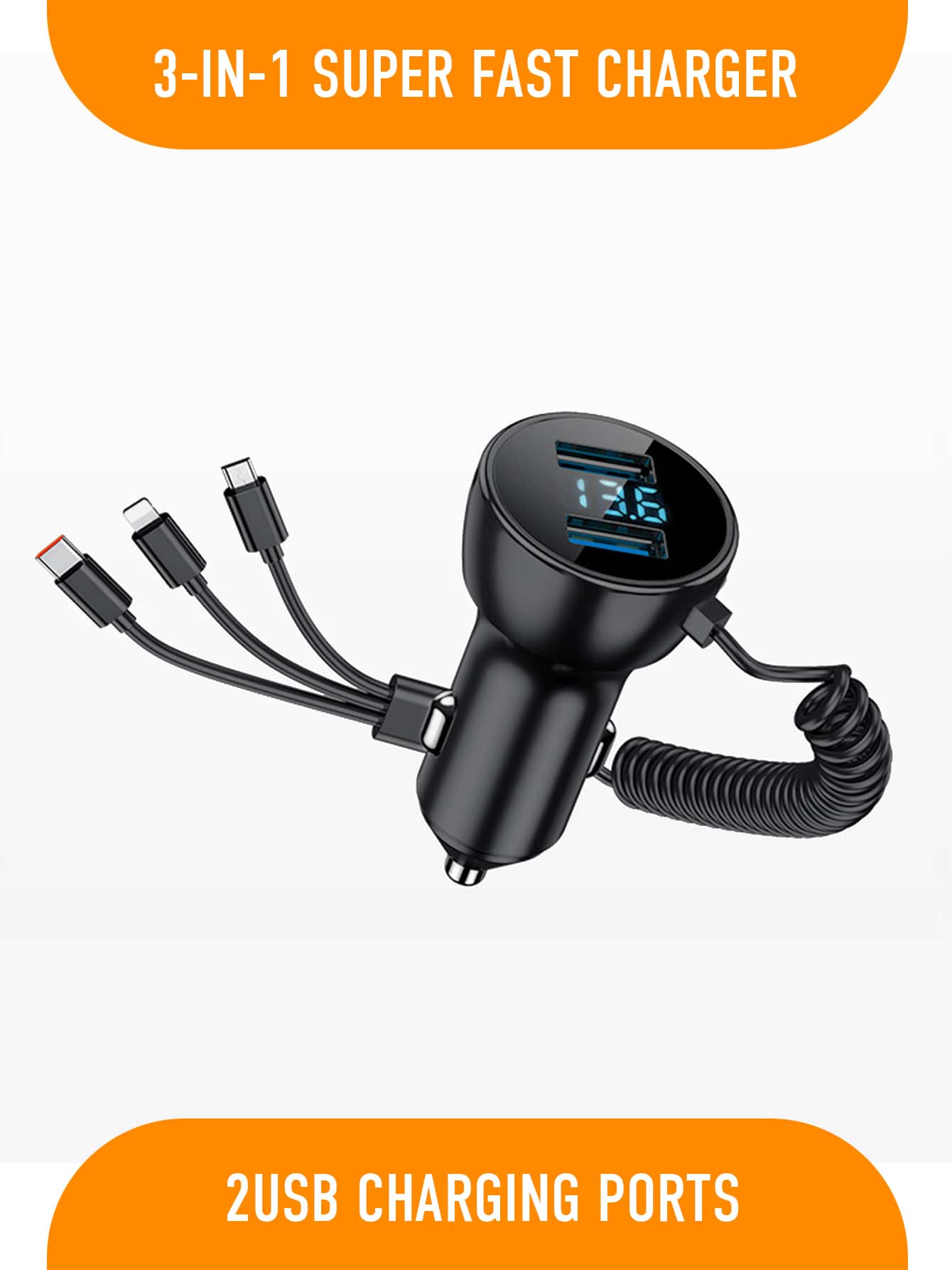 Charger, Car charger, Digital display, 2 charging USB ports,Micro USB ...