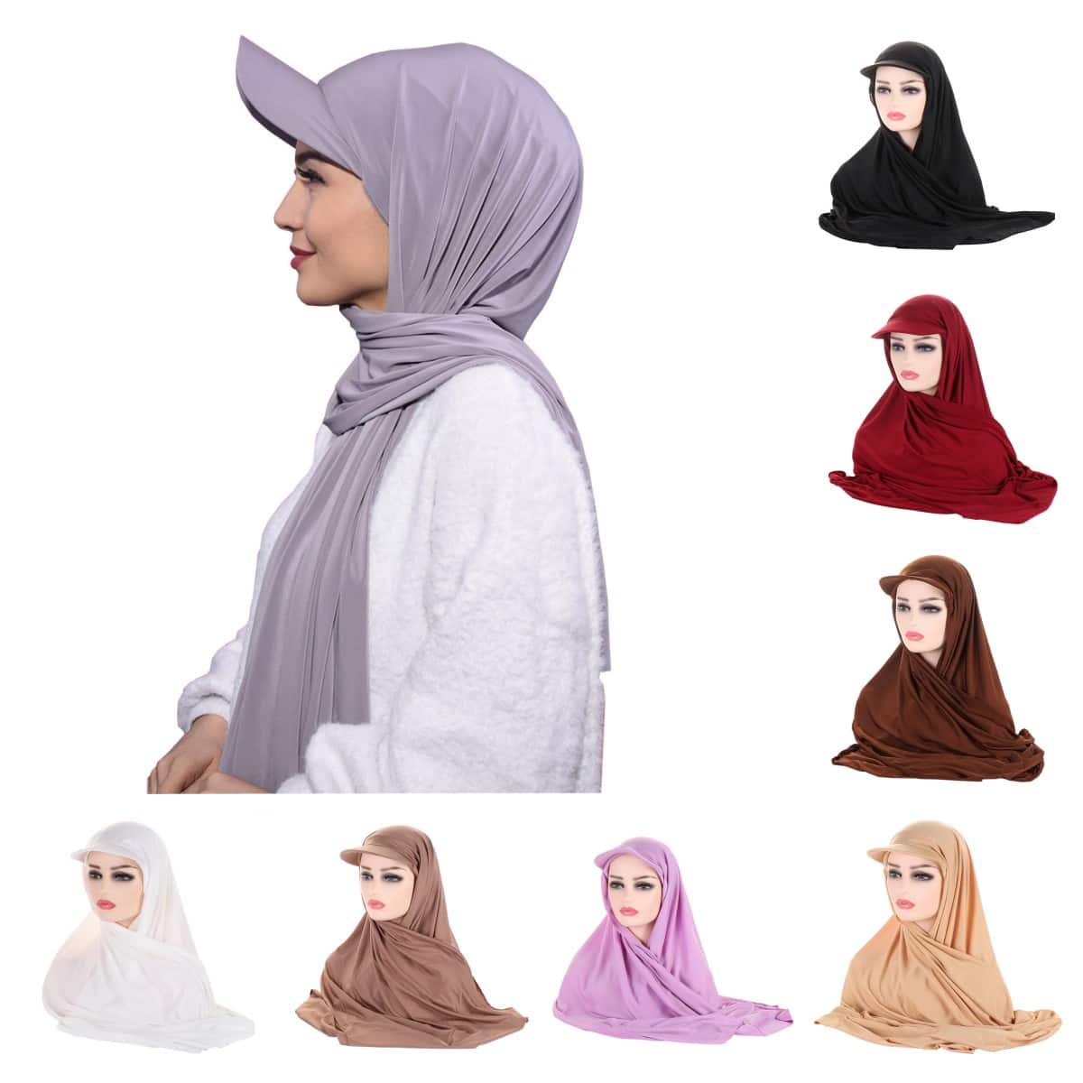 1pc Lady's Solid Color Brim Hat With Scarf, Including Malaysian Turban ...