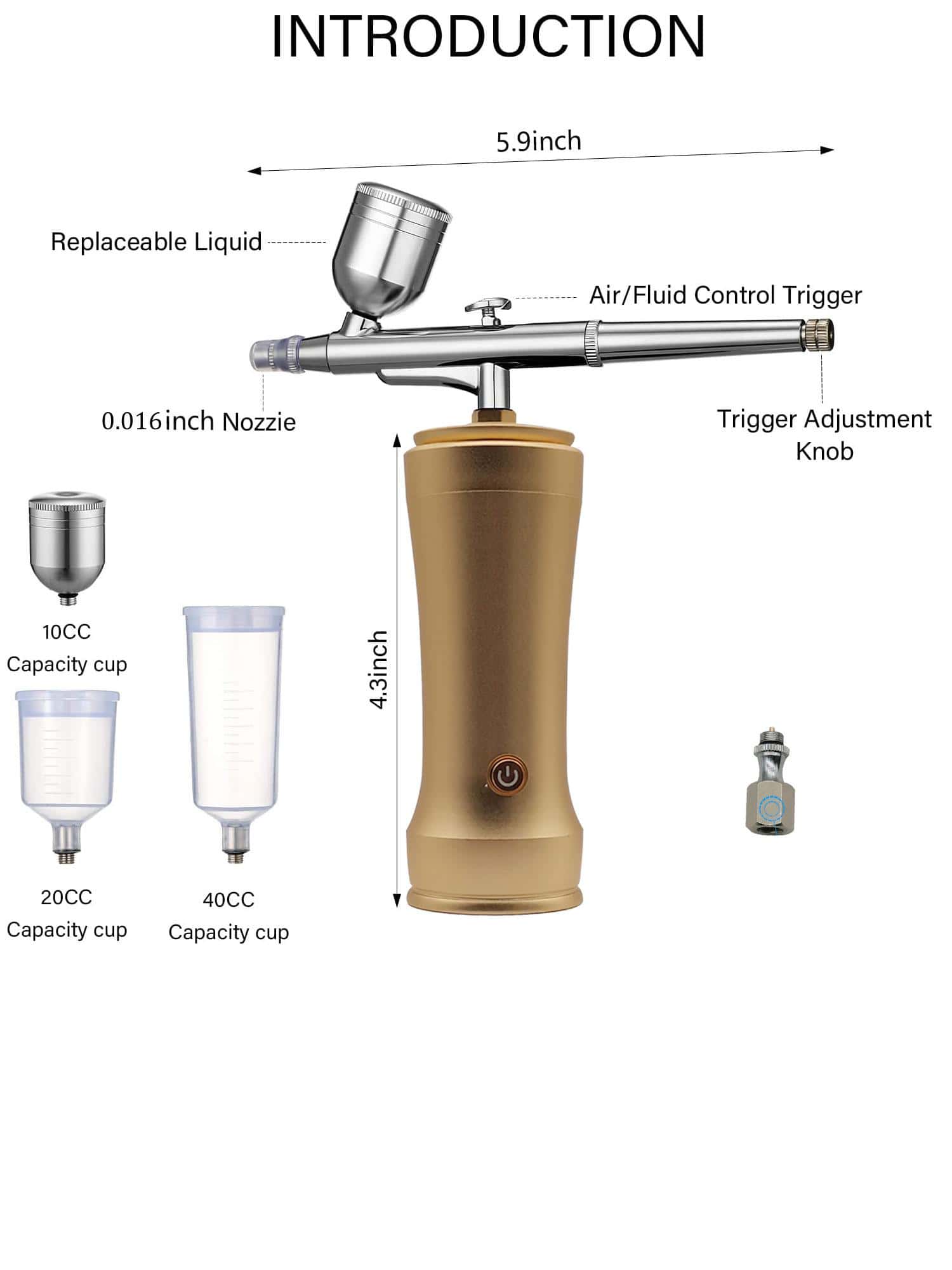 Gold Airbrush Kit With Compressor, Mini Cordless Airbrush Kit, With Air ...