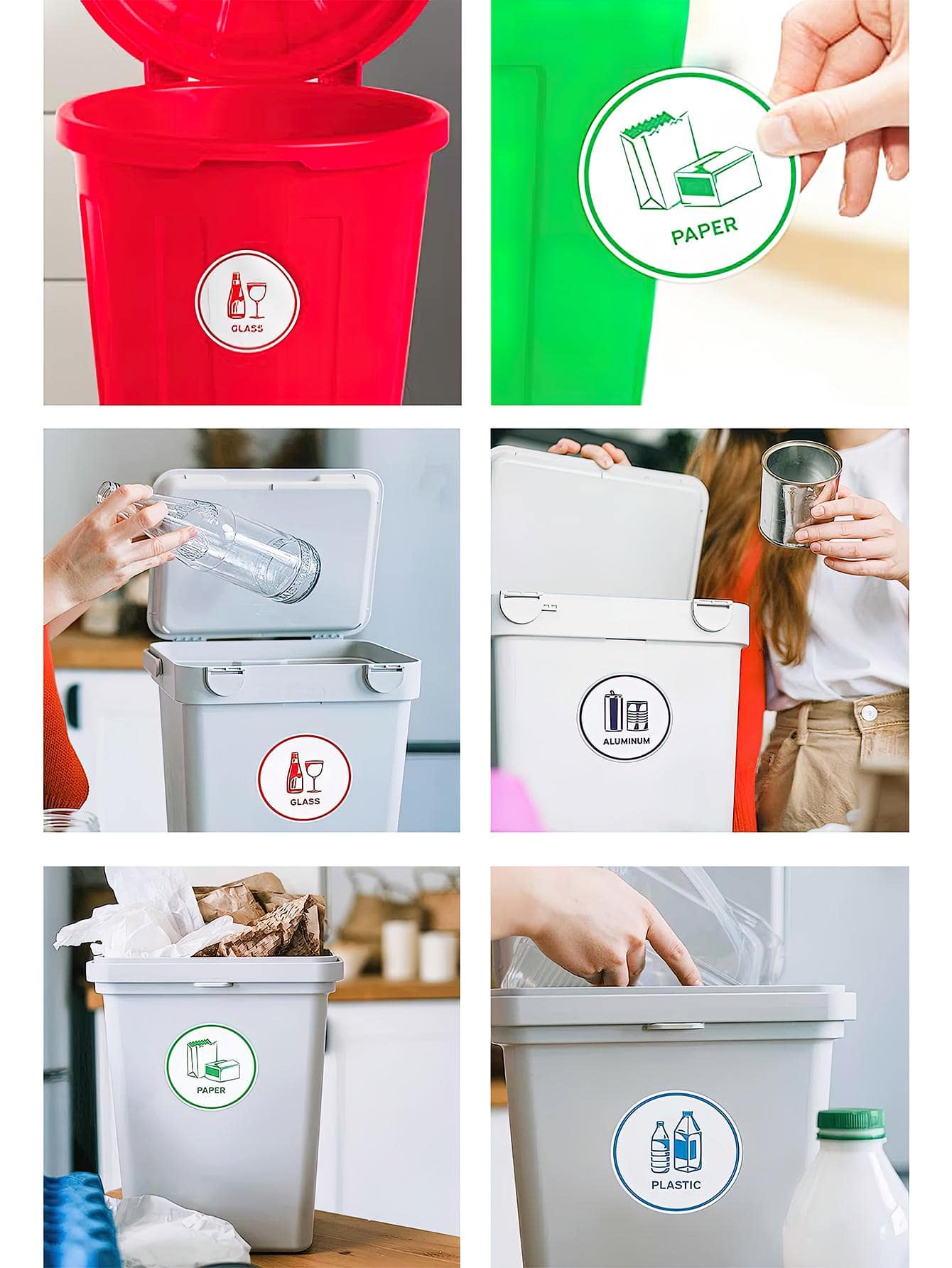 Set Of Four Recycling Sorting Stickers Pvc Self-Adhesive Garbage ...