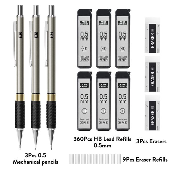 Metal Mechanical Pencil Set - 3PCS Art Mechanical Pencils & 360PCS HB ...