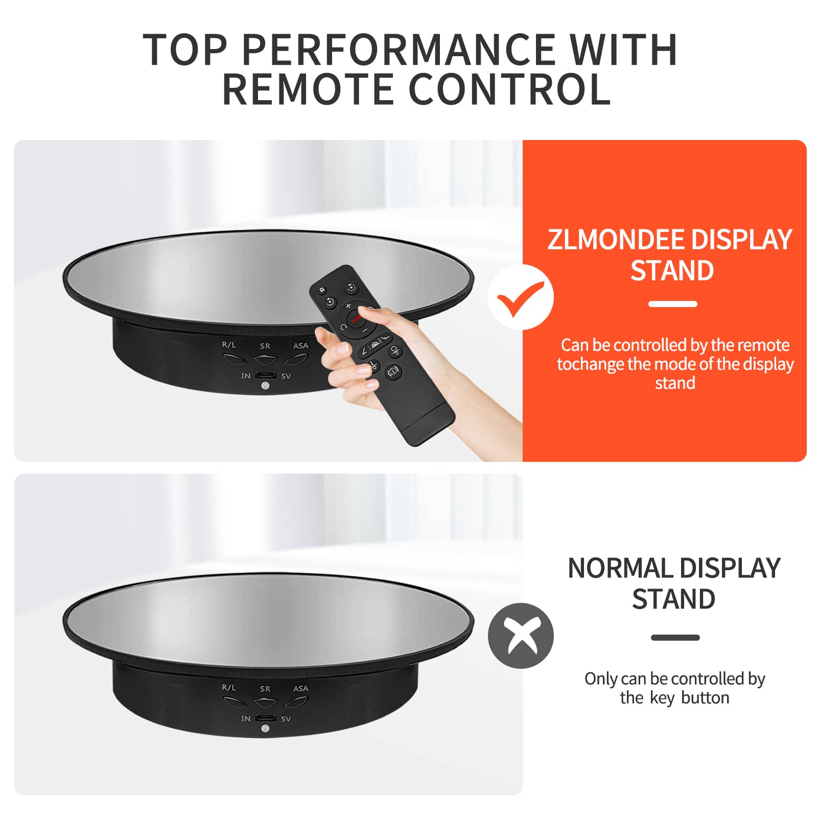 7.9" Mirror Motorized Rotating Display Stand Turntable with Remote ...