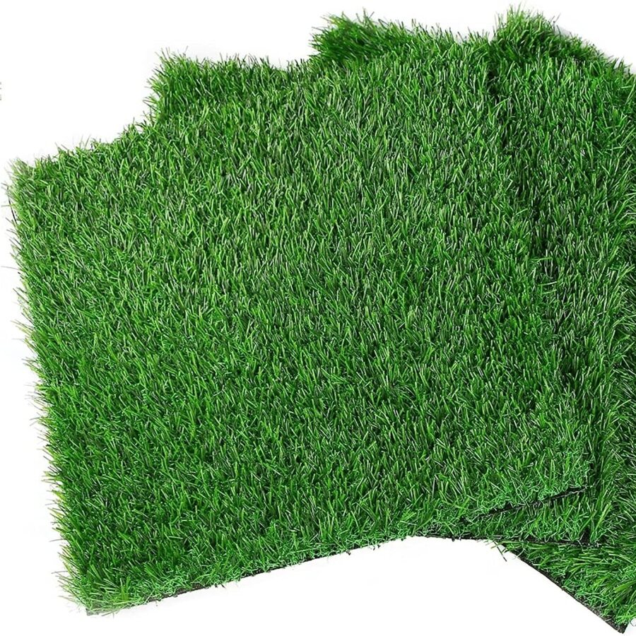 Artificial Grass Square Mats, 12 x 12 Inch Green Fake Grass Turf Tiles ...