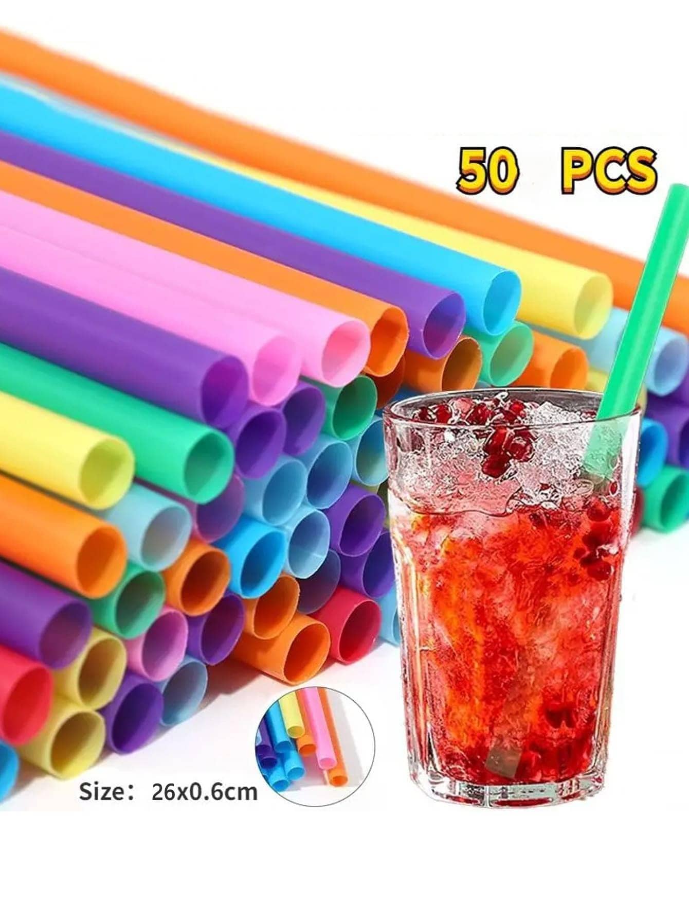50pcs/set Colorful Flat Mouth Disposable Straws | SHEIN EUR