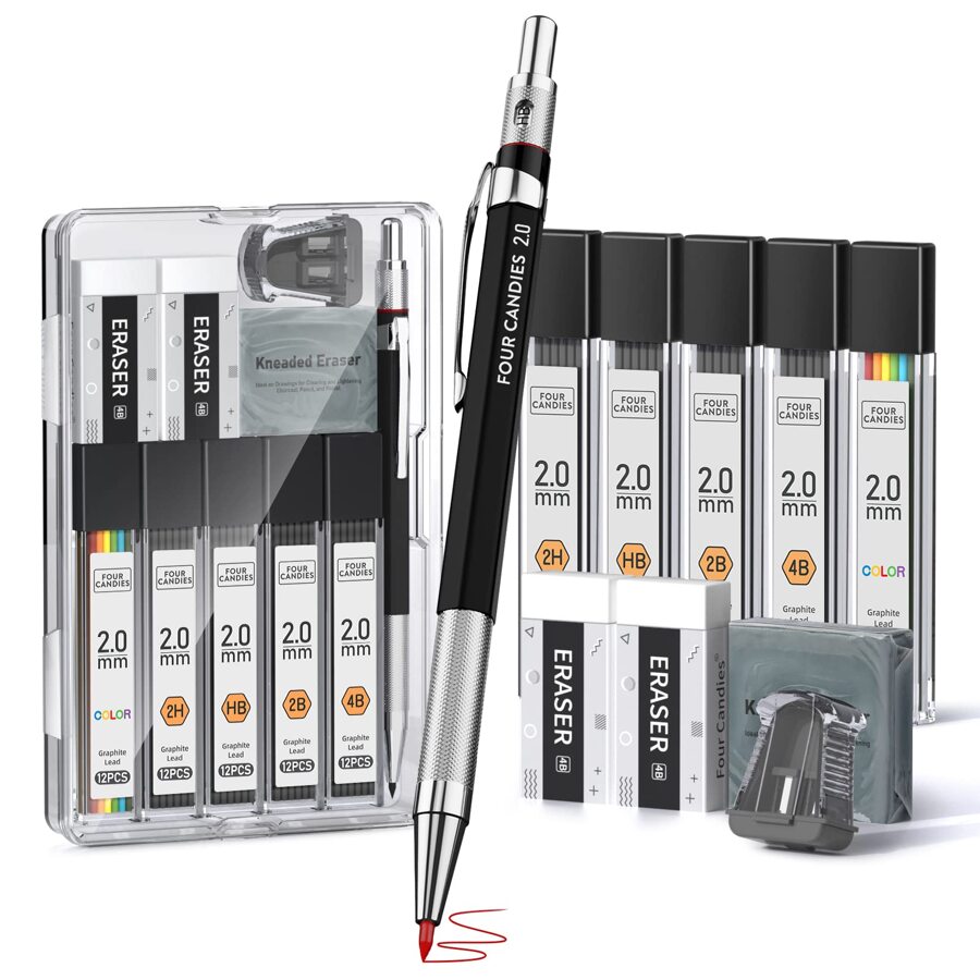 STAMART 2MM Mechanical Pencil Set With Case, Artist Lead Pencil Metal ...
