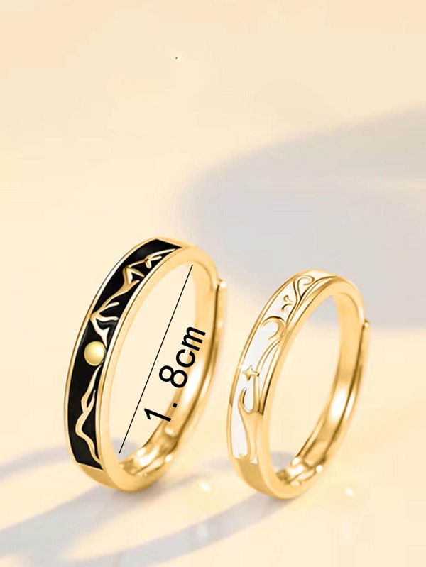 Adjustable 2-in-1 Sun & Moon Shaped Promise Ring With Opening, Silver ...