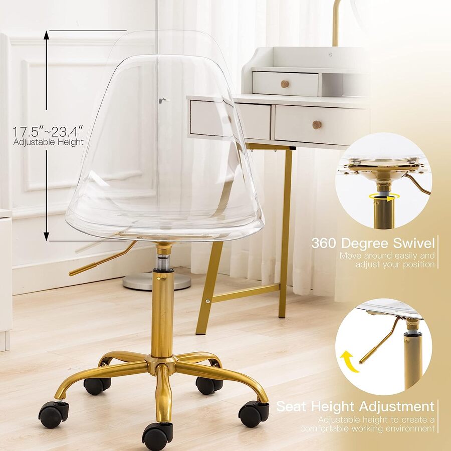 HOMEFUN Acrylic Clear Desk Chair, Modern Small Cute Armless Vanity ...