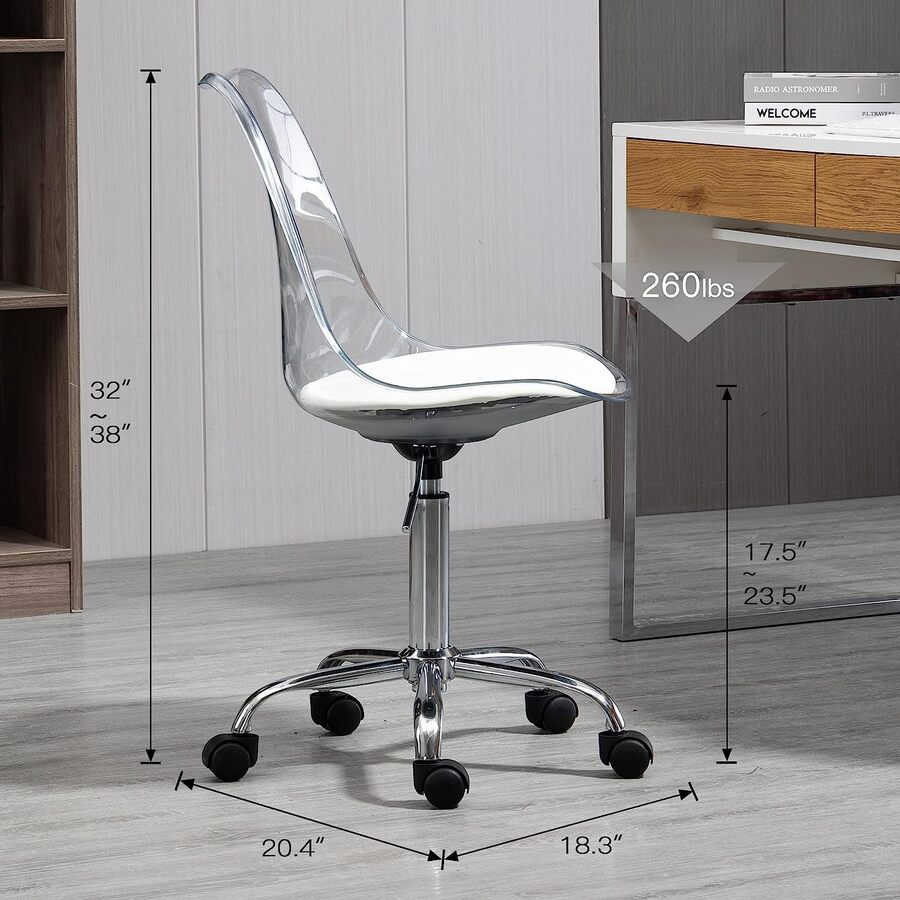 HOMEFUN Acrylic Clear Desk Chair, Modern Small Cute Armless Vanity ...