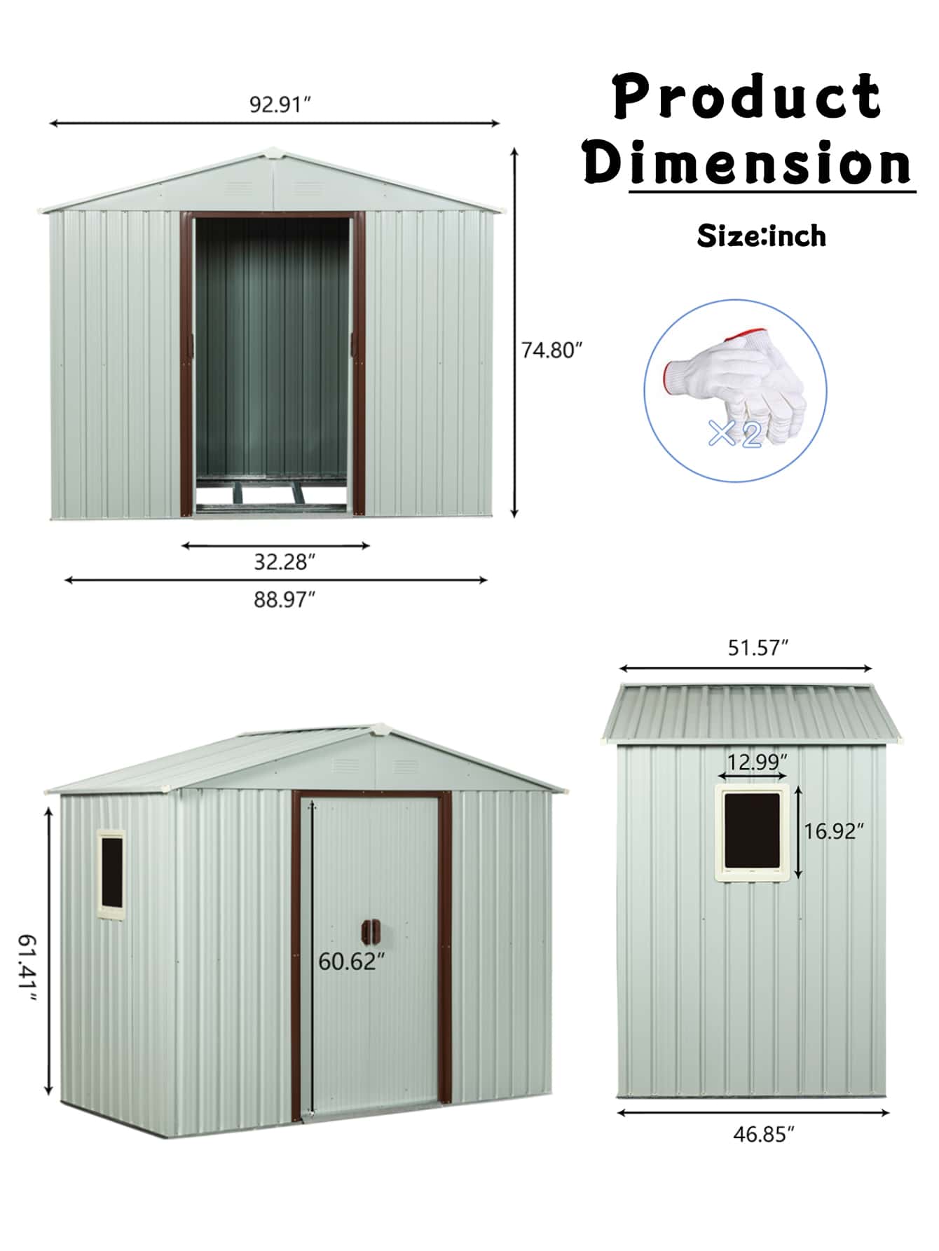8ft x 4ft Outdoor Metal Storage Shed, Waterproof Tool Storage Cabinet ...