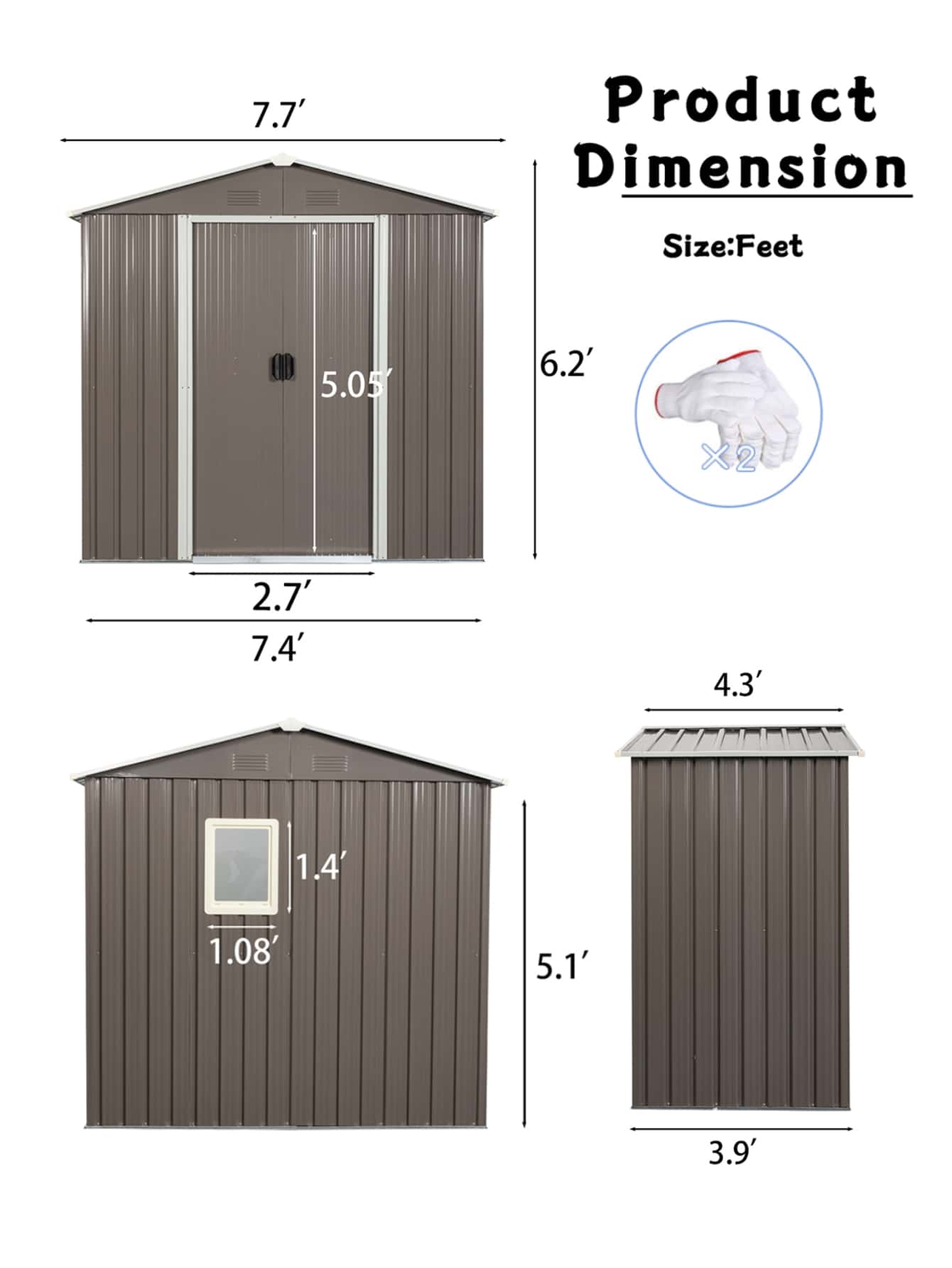 8ft x 4ft Outdoor Metal Storage Shed, Waterproof Tool Storage Cabinet ...