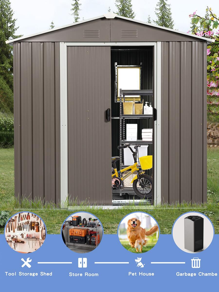 8ft x 4ft Outdoor Metal Storage Shed, Waterproof Tool Storage Cabinet ...
