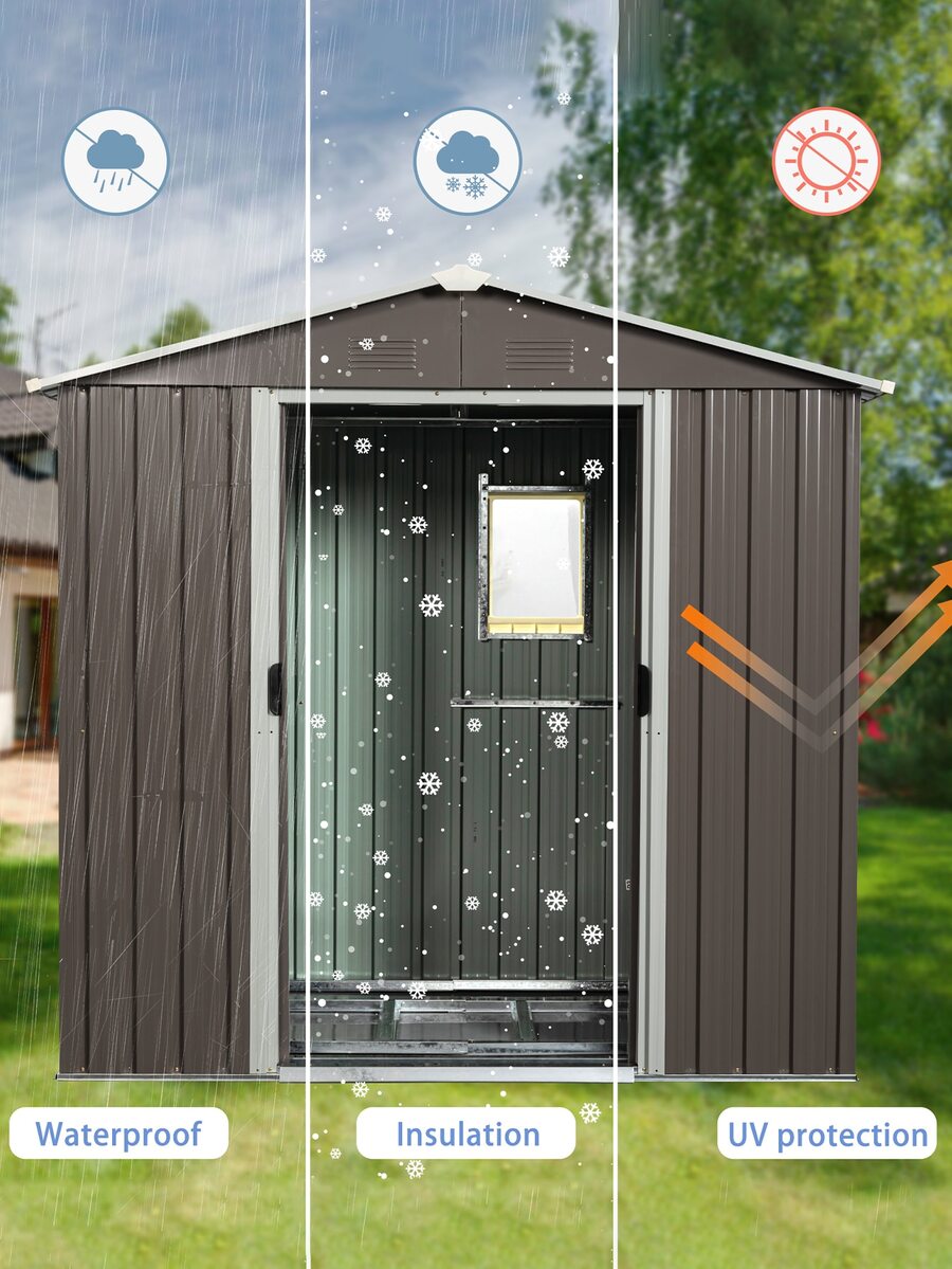8ft x 4ft Outdoor Metal Storage Shed, Waterproof Tool Storage Cabinet ...
